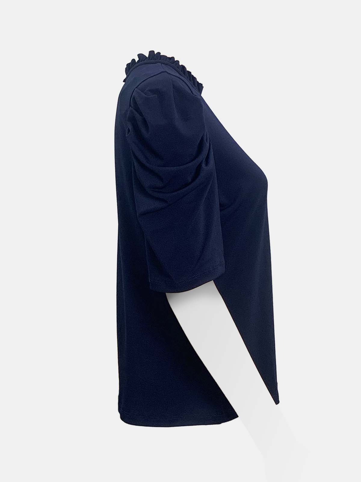 Ruffled Neckline Draped Elbow Sleeve Top – Oleana Collection